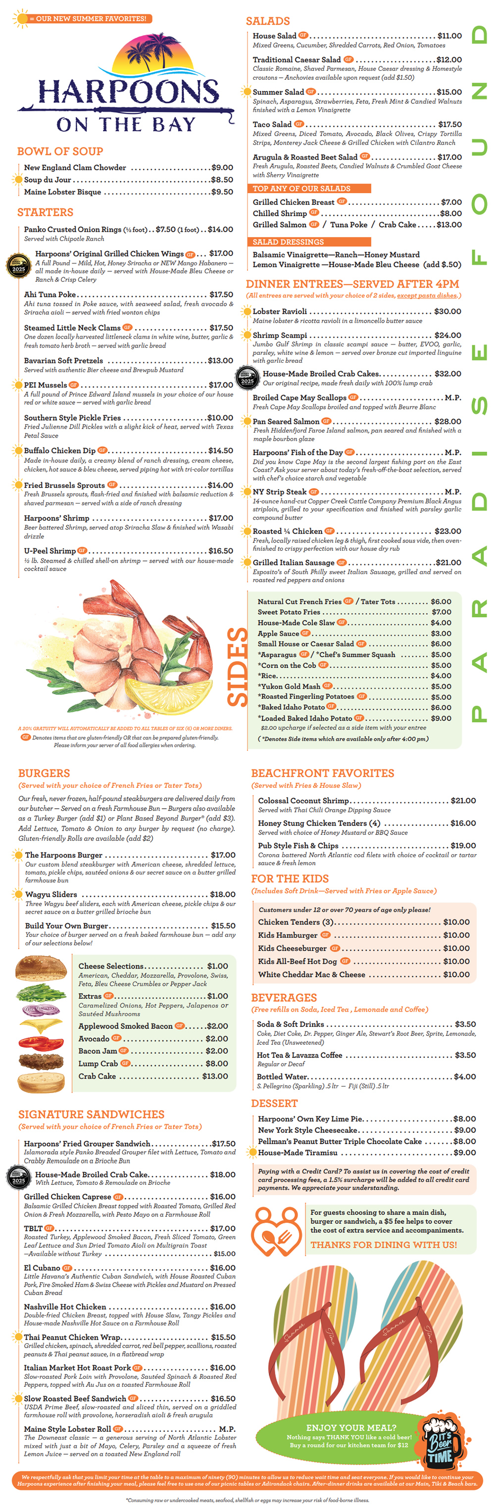 Lunch and Dinner Menus | Harpoons on the Bay